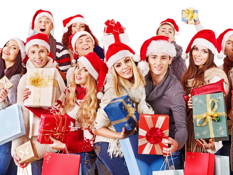 Group People and Christmas Tree. Stock Photo - Image of male, holiday ...