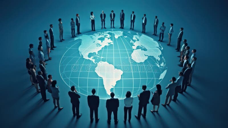 A Group of People Circles Around the Globe of the Planet Earth Stock ...