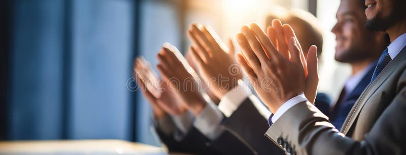 A Group of People Clapping at a Formal Business Event, with Sunlight ...