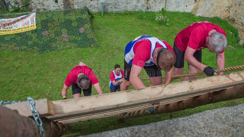 Man climbing down a ladder stock video. Video of build - 233202955