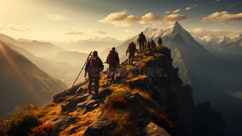 A Group People Climbing on Mountain Top Stock Photo - Image of travel ...