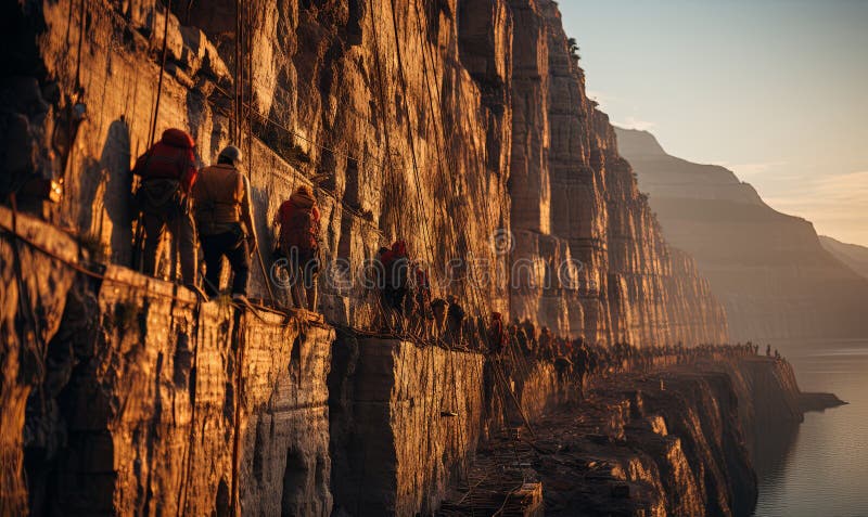 Group of People Climbing Up Cliff Stock Photo - Image of wall, rock ...