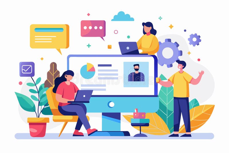 Group of People Collaborating Around a Computer, Working Together with ...