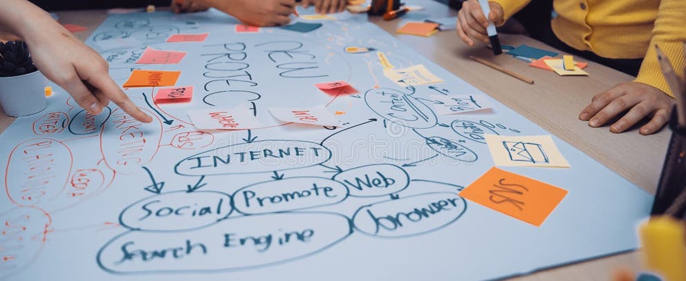 Group of People Collaborating on Internet Project with Colorful Sticky ...