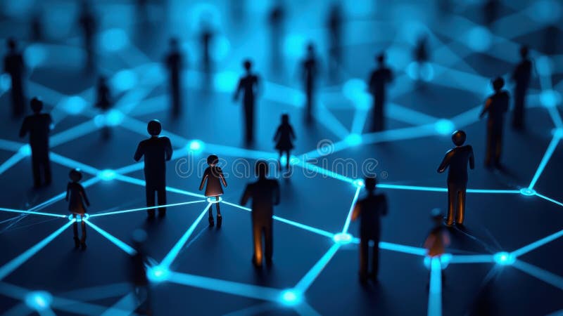 Group of People are Connected by a Blue Line Stock Image - Image of ...