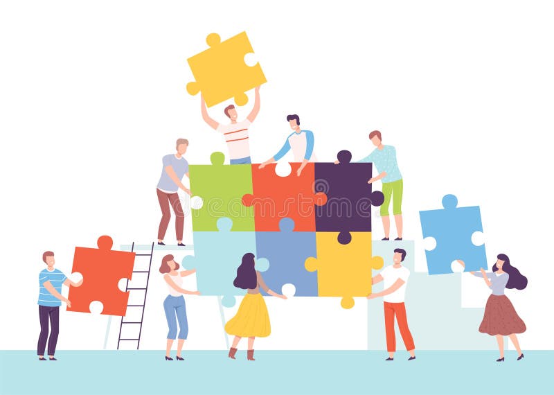 Group of People Connecting Puzzle Elements, Business Team Assembling ...