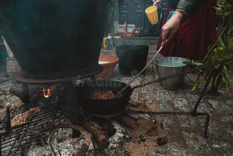 Pots on the fire stock image. Image of campfire, cooking - 62115263