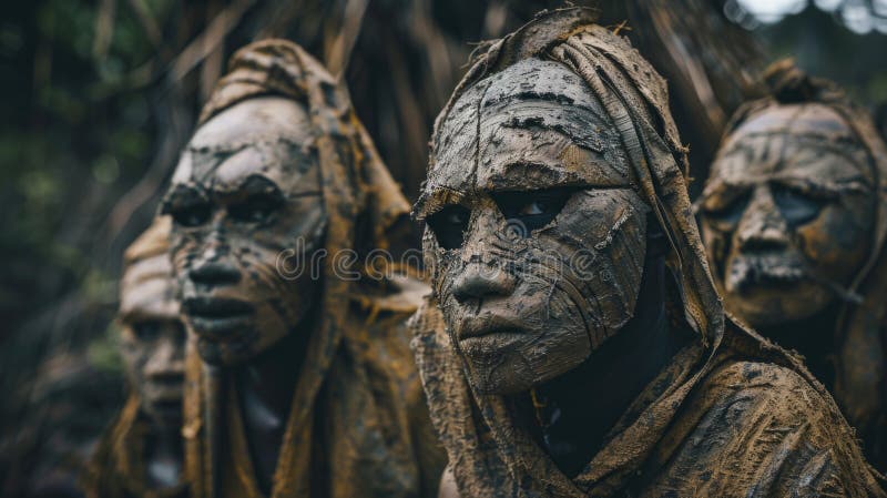 A Group of People Covered in Mud Standing Together, Possibly after ...