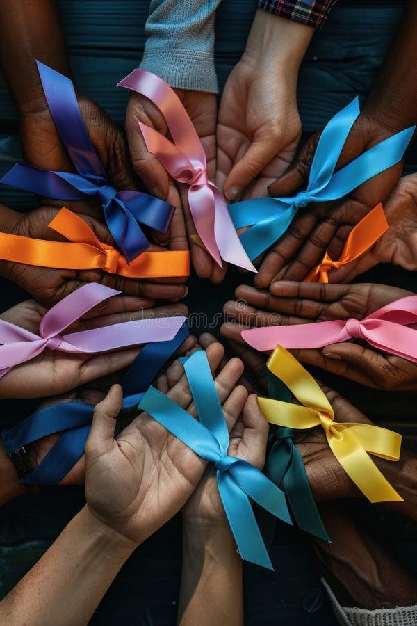 A Group of People Creating Art with Ribbons, Holding Them in a Circle ...