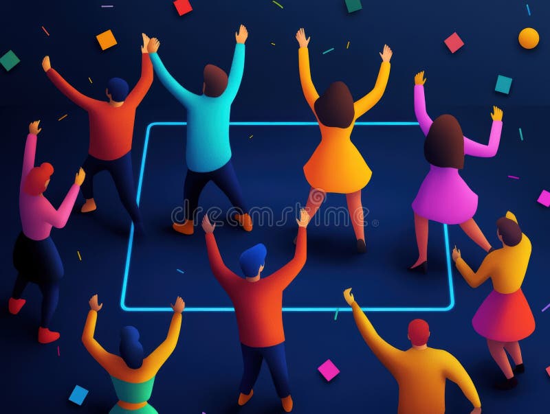 Group of People Dancing Joyfully Together Stock Illustration ...