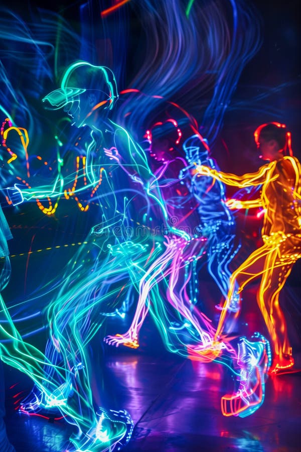 A Group of People are Dancing in Neon Lights Stock Illustration ...