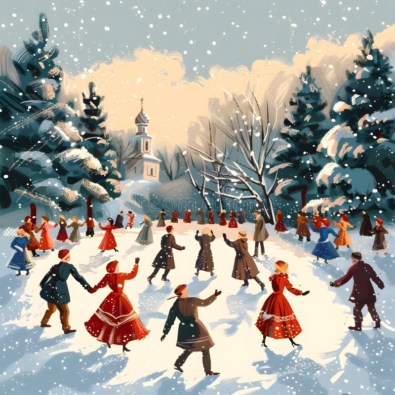 People Dancing in the Snow, Having Fun Outdoors in Nature Stock Photo ...