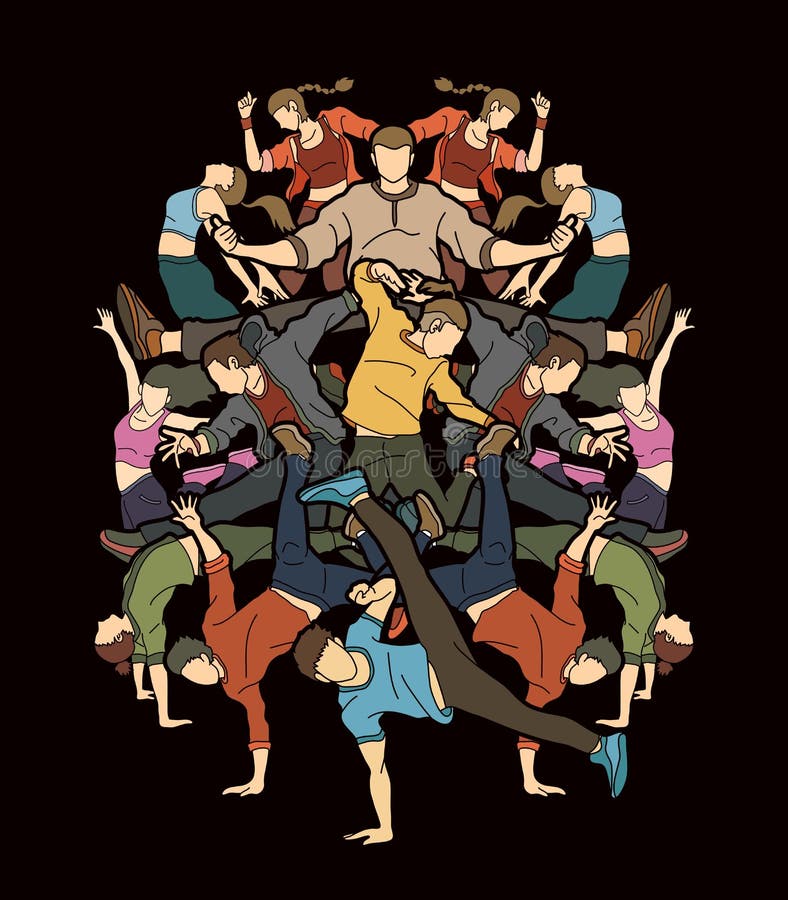 Group of People Dancing, Street Dance Action, Dance Together Graphic ...