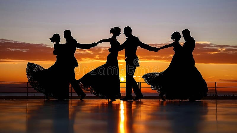 A Group of People are Dancing in the Sunset Stock Illustration ...