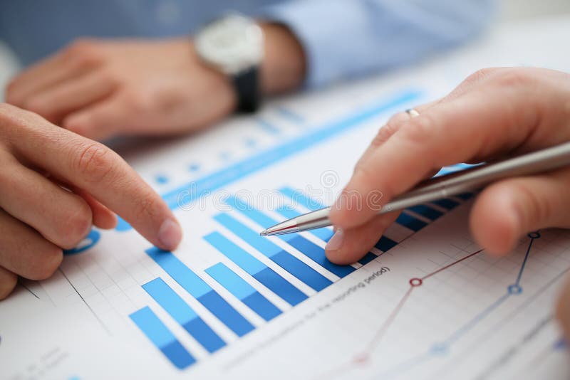 Group of People Deliberate on Problem with Infographics Stock Image ...