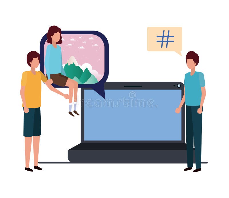 Group of People with Device Screen Avatar Character Stock Vector ...