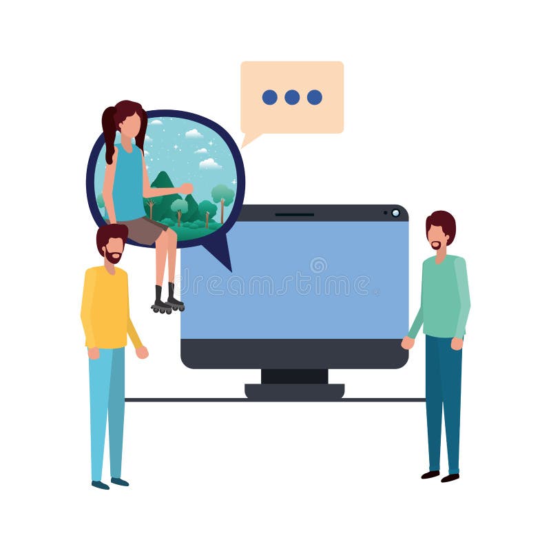 Group of People with Device Screen Avatar Character Stock Vector ...