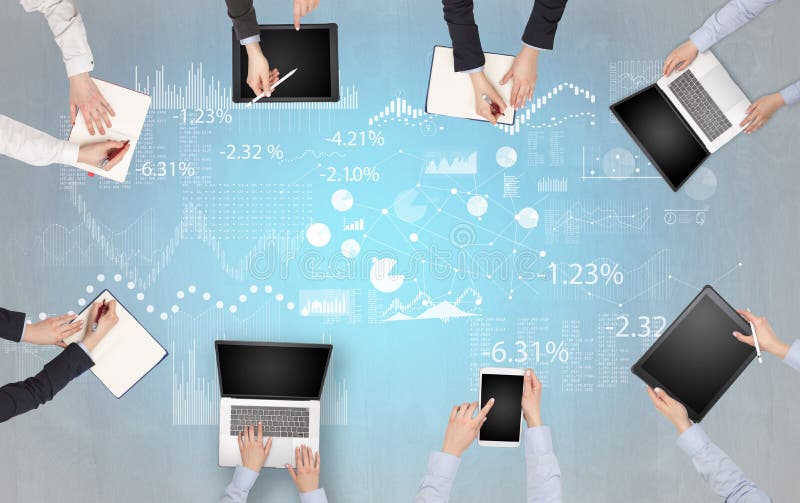 Group of People with Devices in Hands Teamworking on Laptops, Tablets ...