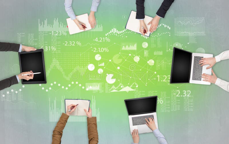 Group of People with Devices in Hands Teamworking on Laptops, Tablets ...