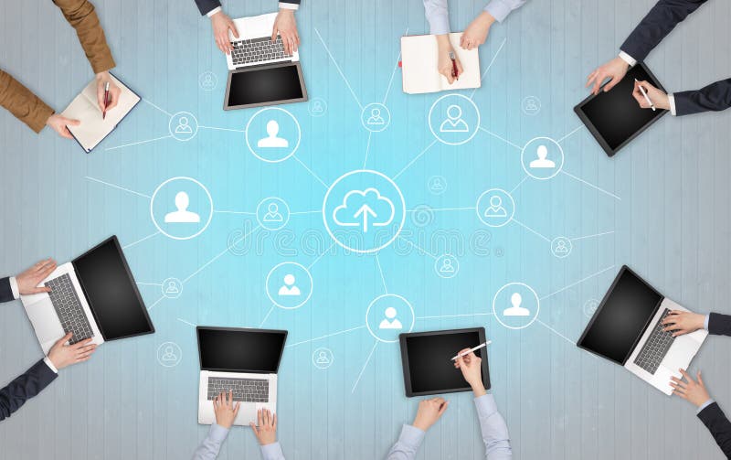 Group of People with Devices in Hands Working on Laptops and Tablets ...