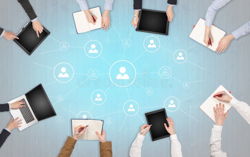 Group of People with Devices in Hands Working on Laptops and Tablets ...