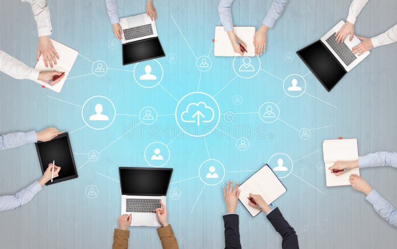 Group of People with Devices in Hands Working on Laptops and Tablets ...