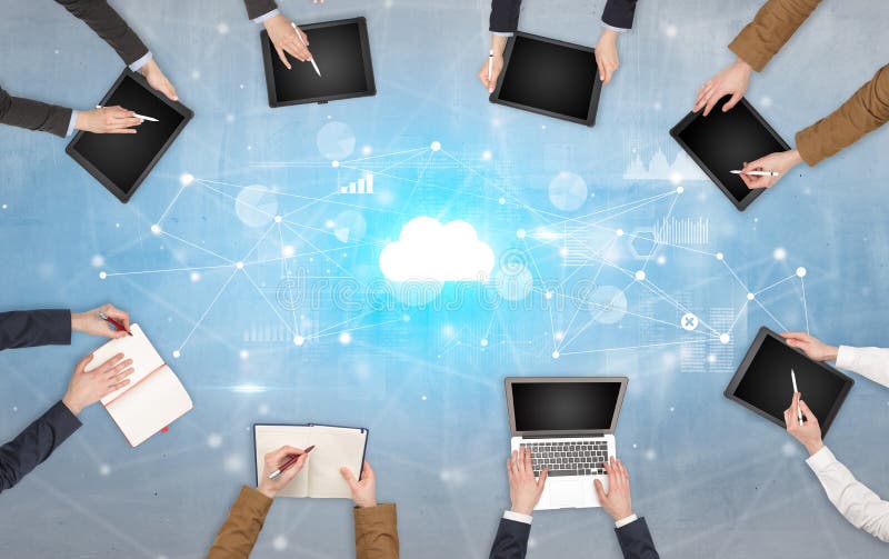 Group of People with Devices in Hands Working on Laptops and Tablets ...