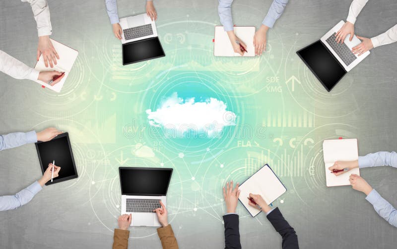 Group of People with Devices in Hands Working on Laptops and Tablets ...