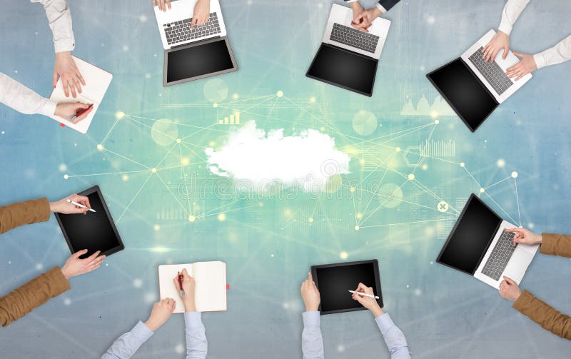 Group of People with Devices in Hands Working on Laptops and Tablets ...