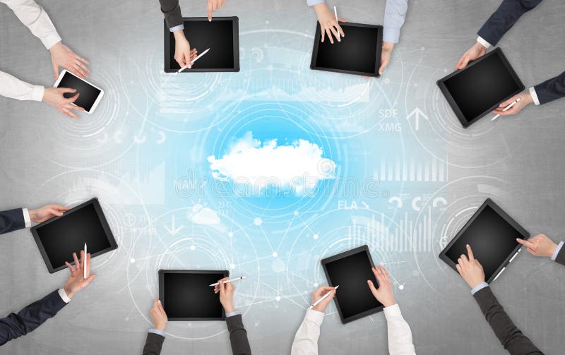 Group of People with Devices in Hands Working on Laptops and Tablets ...