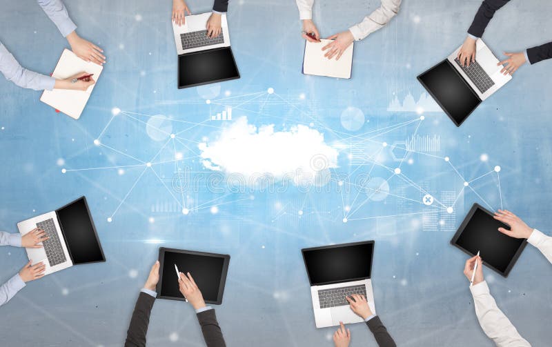 Group of People with Devices in Hands Working on Laptops and Tablets ...