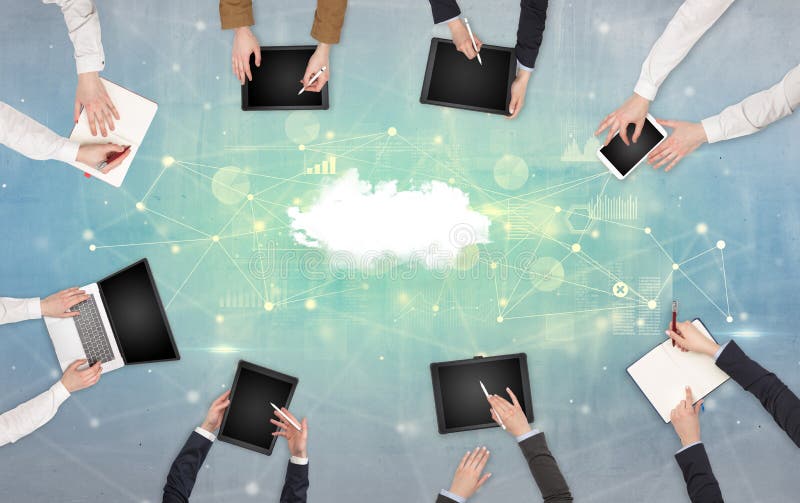 Group of People with Devices in Hands Working on Laptops and Tablets ...