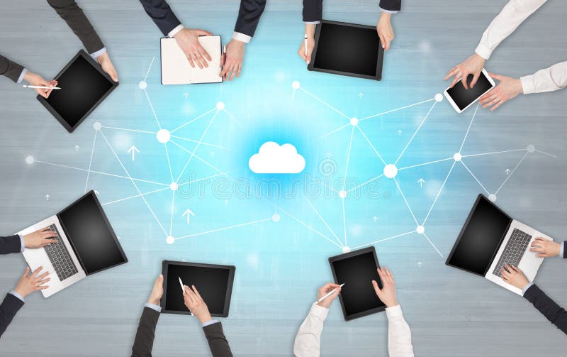 Group of People with Devices in Hands Working on Laptops and Tablets ...