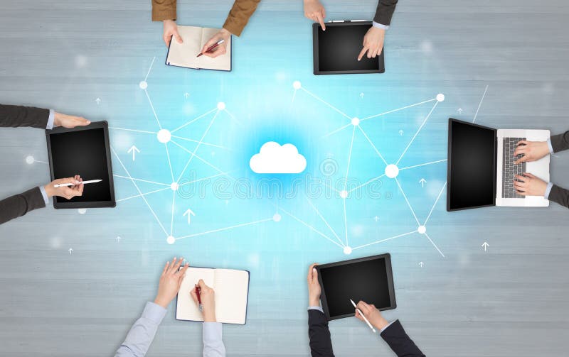 Group of People with Devices in Hands Working on Laptops and Tablets ...