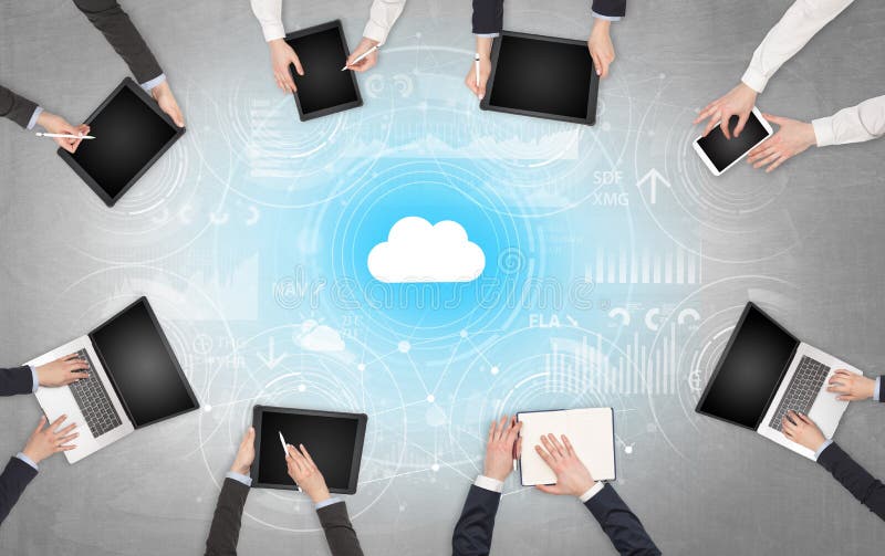 Group of People with Devices in Hands Working on Laptops and Tablets ...