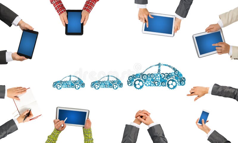 Top View of Businesspeople Sitting at Table and Using Gadgets Stock ...