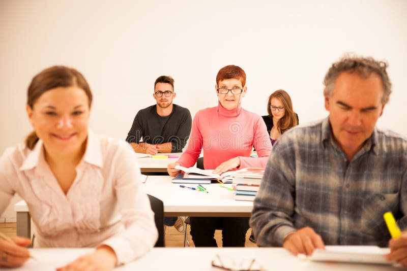 Group of People of Different Age Sitting in Classroom and Attend Stock ...