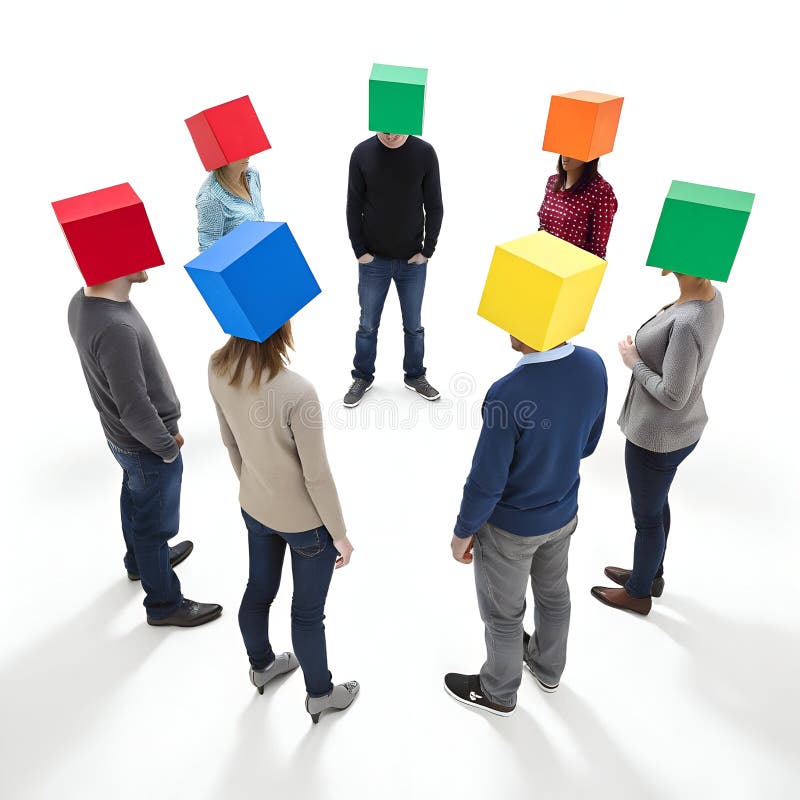 Group of People with Different Colored Squares on Faces 3D Icon Stock ...