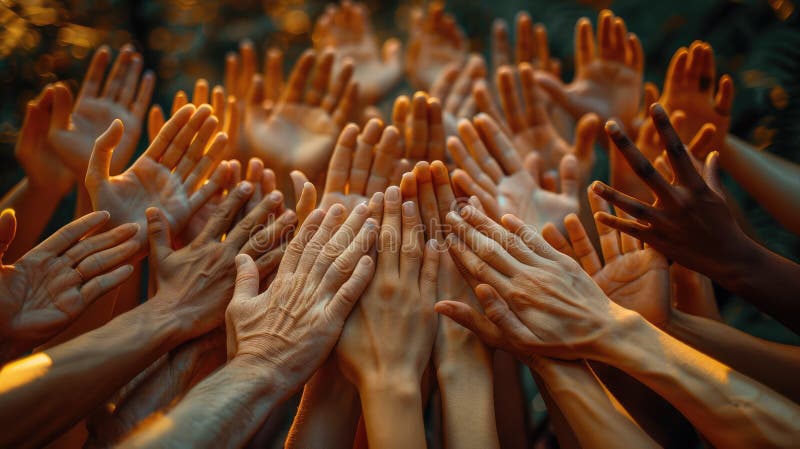 A Group of People of Different Ethnicities Reaching Their Hands Up in ...