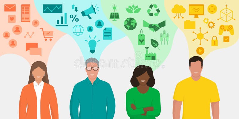 Group of People and Different Interests Stock Vector - Illustration of ...