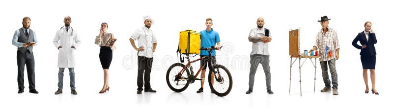 Group of People with Different Professions Isolated on White Studio ...