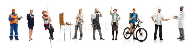 Group of People with Different Professions Isolated on White Studio ...