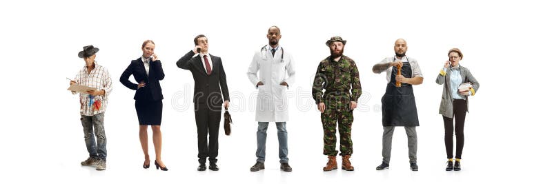 Group of People with Different Professions Isolated on White Studio ...