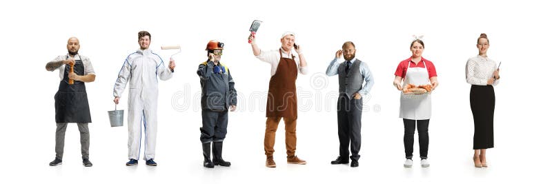 Group of People with Different Professions Isolated on White Studio ...