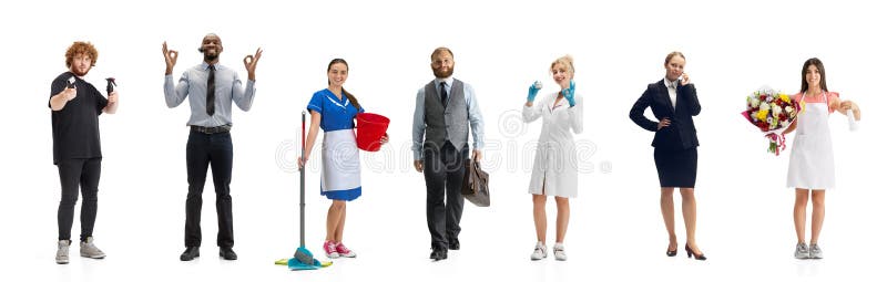 Group of People with Different Professions Isolated on White Studio ...