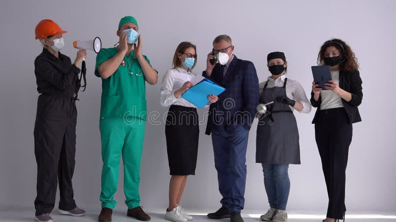 Group of People with Different Professions Wearing Masks. New Rules ...