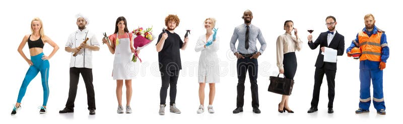Group of People with Different Professions Isolated on White Studio ...