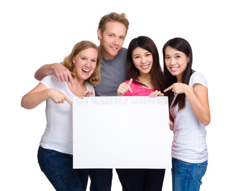 Group of People with Diverse Ethnicities Holding Blank Sign for Stock ...