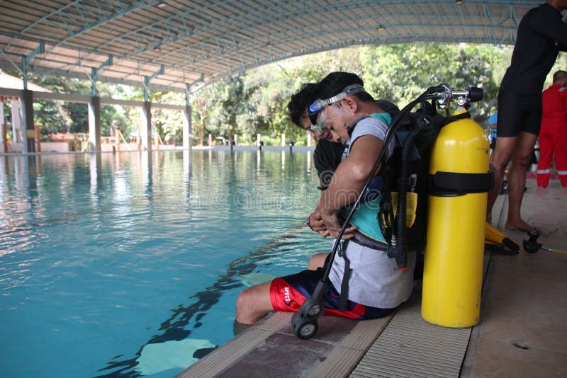 A Group of People Doing Diving Training in a Swimming Pool Editorial ...