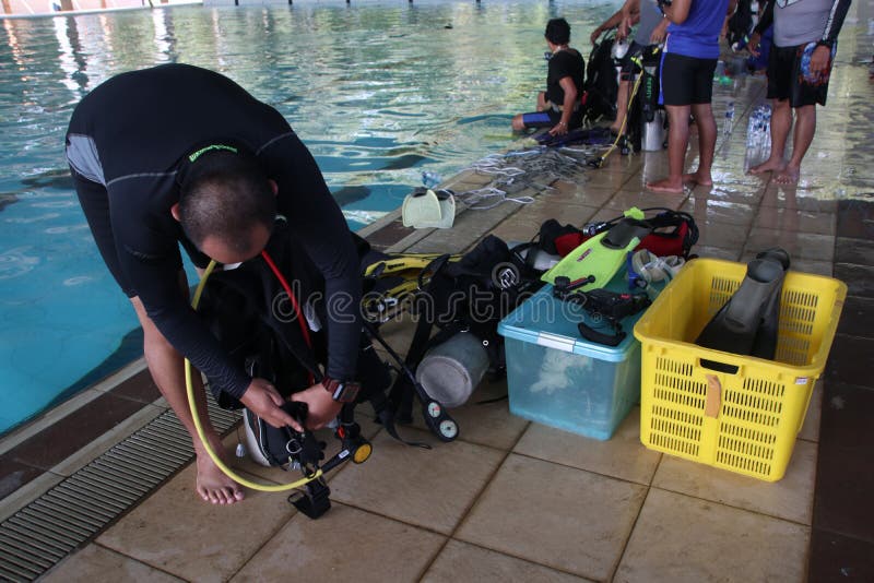 A Group of People Doing Diving Training in a Swimming Pool Editorial ...